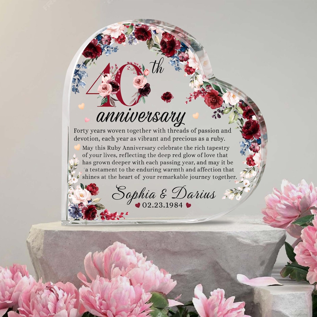 Personalized 40th Wedding Anniversary Heart Acrylic Plaque, Ruby Anniversary Gifts, Anniversary ...