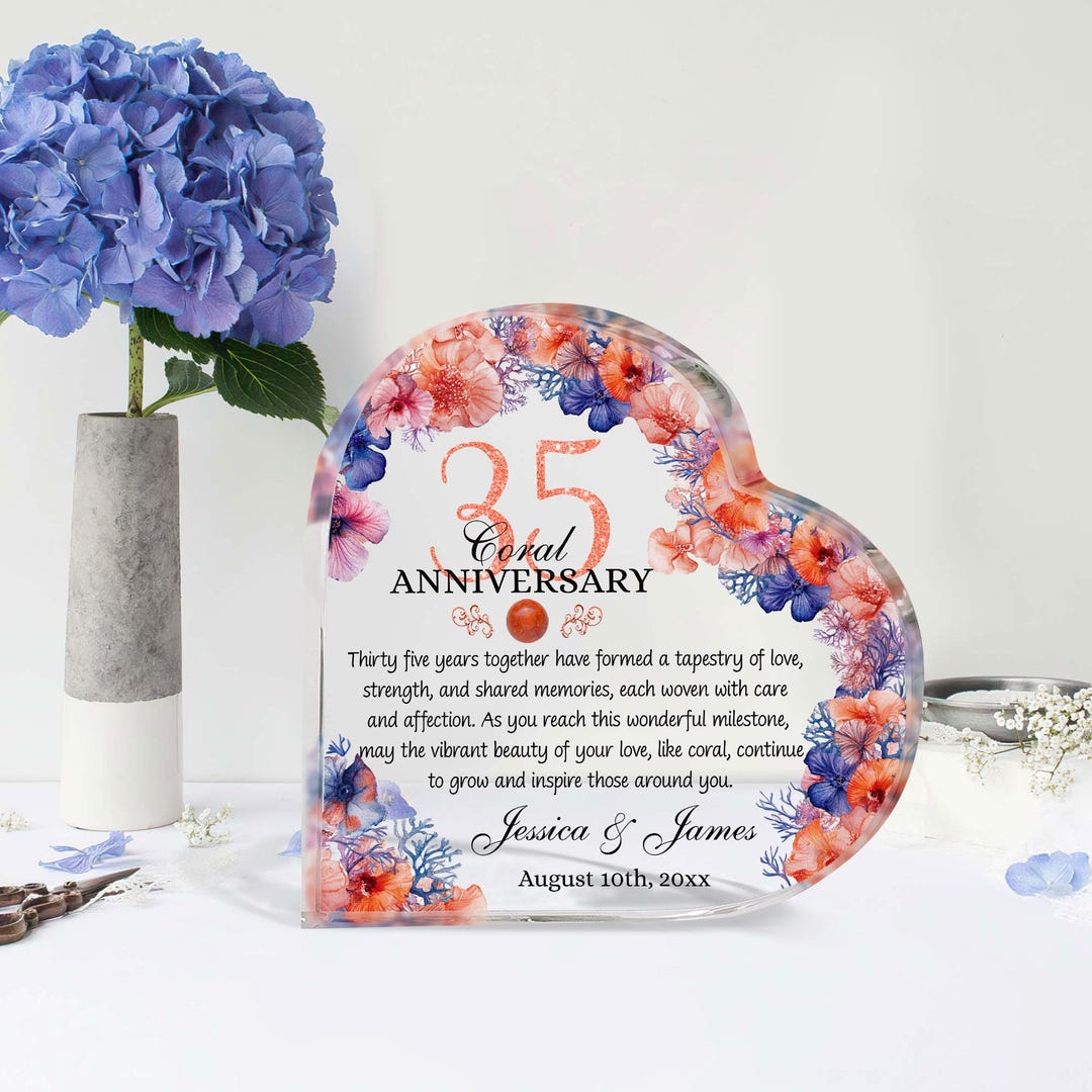 Personalized 35th Wedding Anniversary Heart Acrylic Plaque, Coral ...