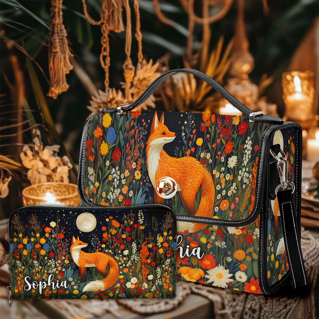 Personalized Boho Cottagecore Fox Satchel Bag, Naturecore Fox Bag, Dark ...
