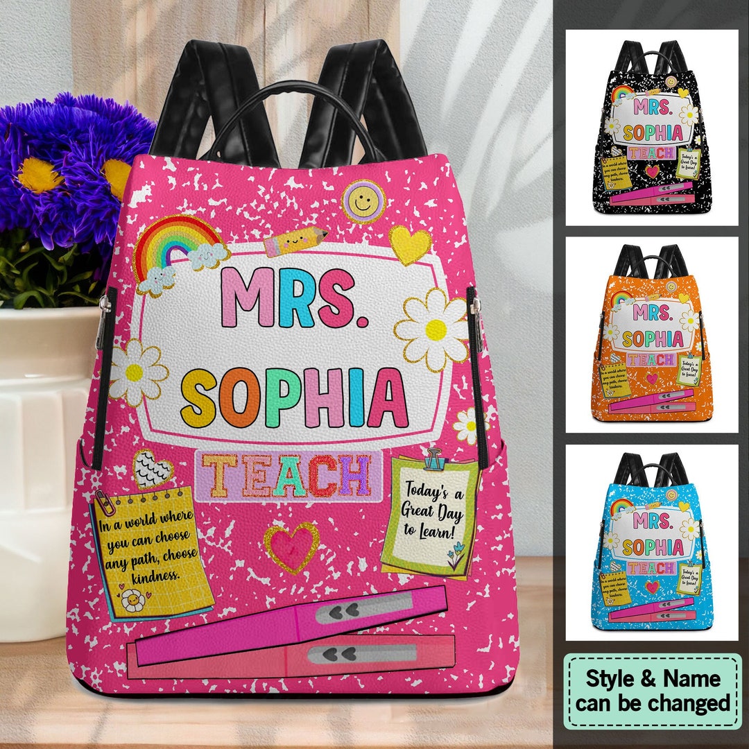 Personalization Teacher Leather Backpack, Teacher Appreciation, First ...