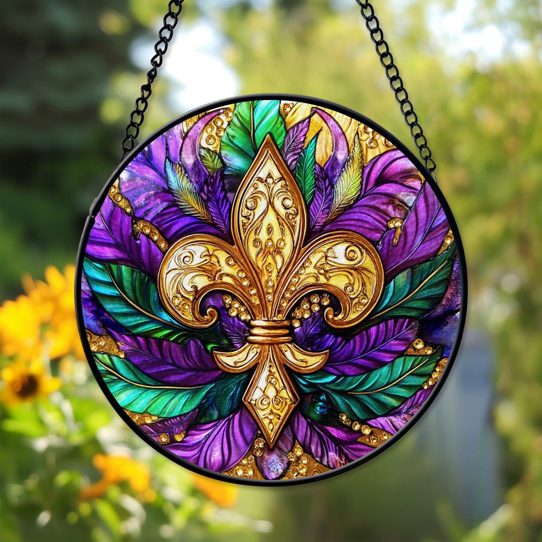Louisiana Fleur De Lis Faux Stained Glass, Mardi Gras Fleur De Lis ...