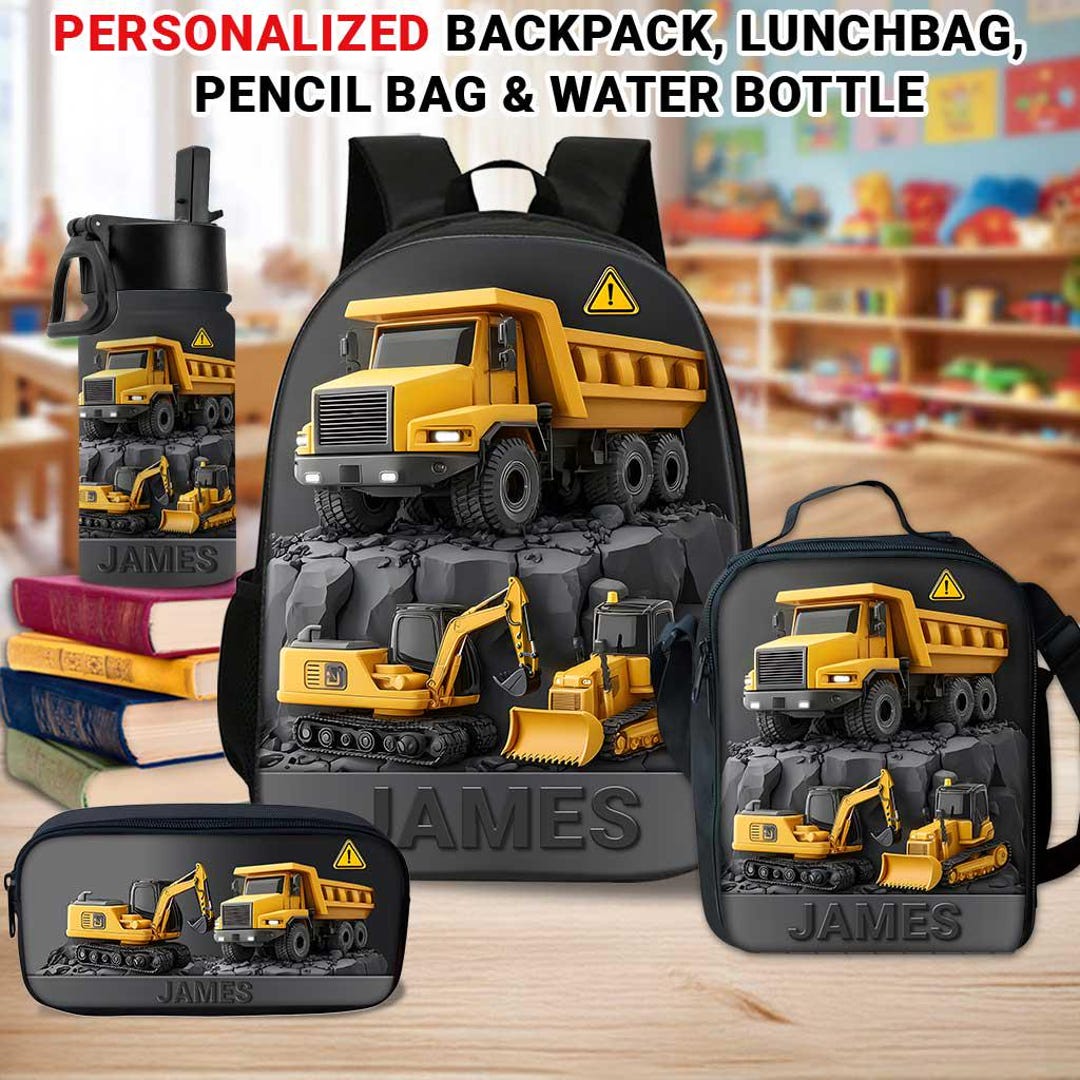 Custom Kids Backpack, Excavator Truck Back to School Backpack ...