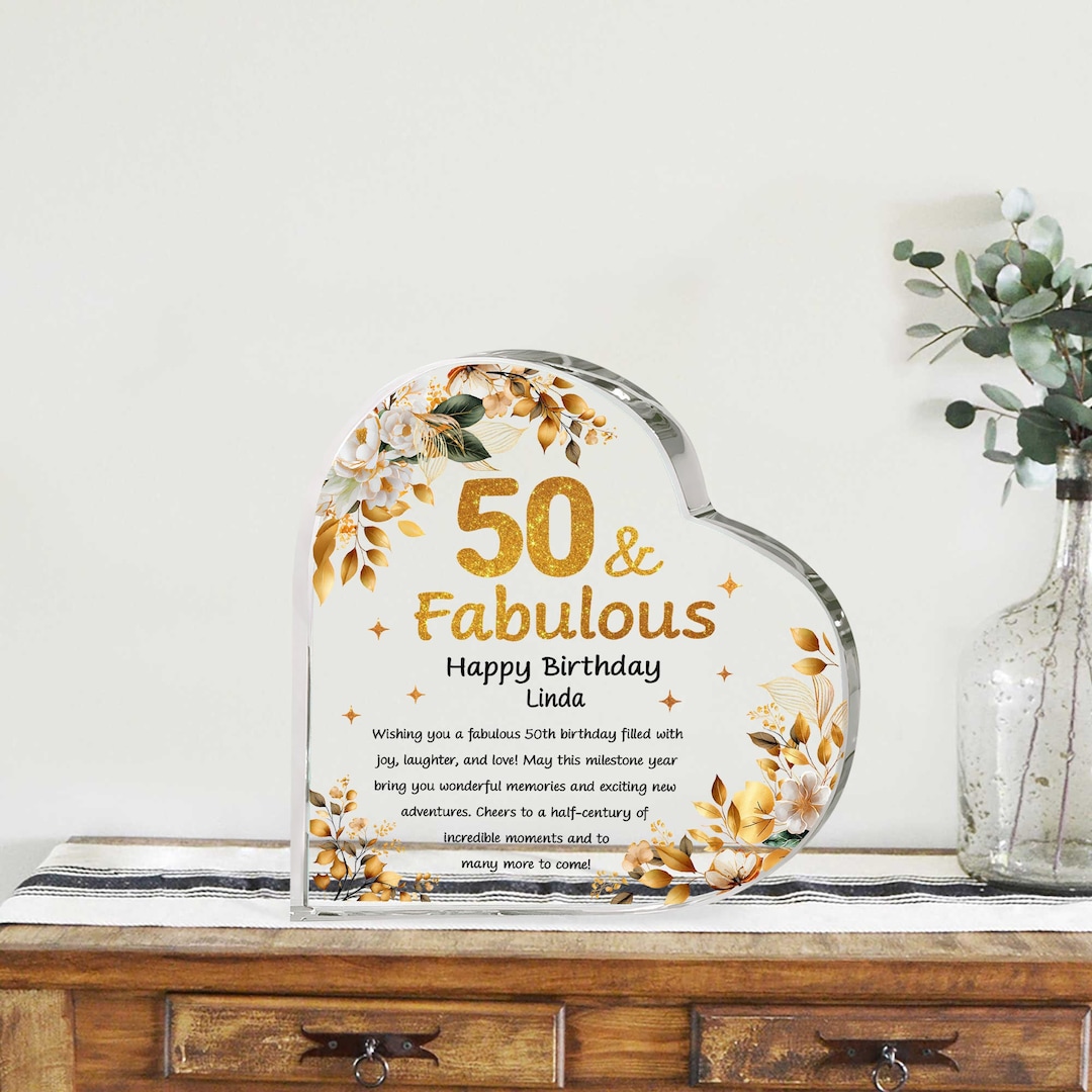 Personalized 50th Birthday Heart Acrylic Plaque, 50th Birthday Gifts ...