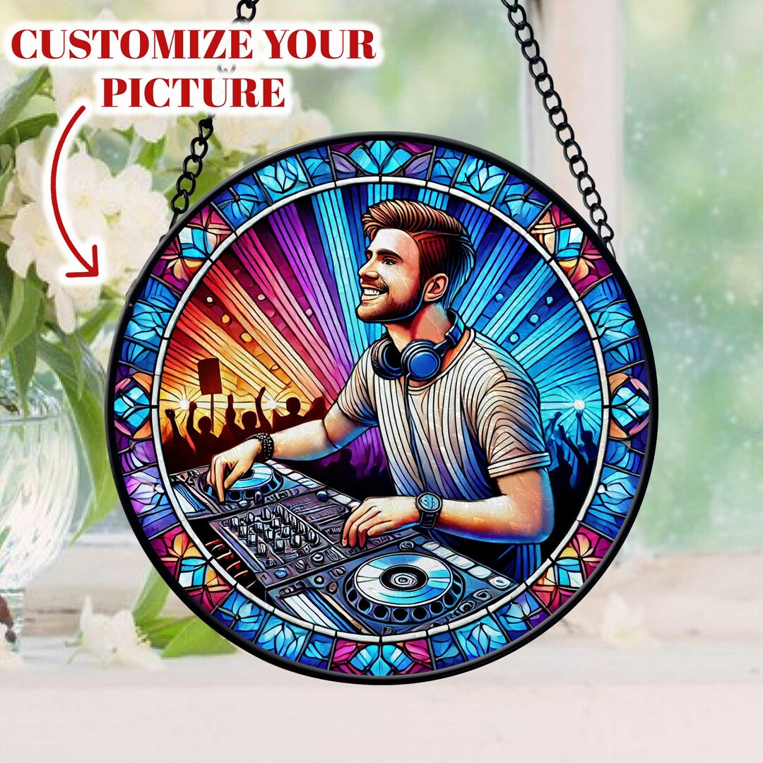 Custom Faux Stained Glass DJ Suncatcher, DJ Player Gift, DJ Window ...