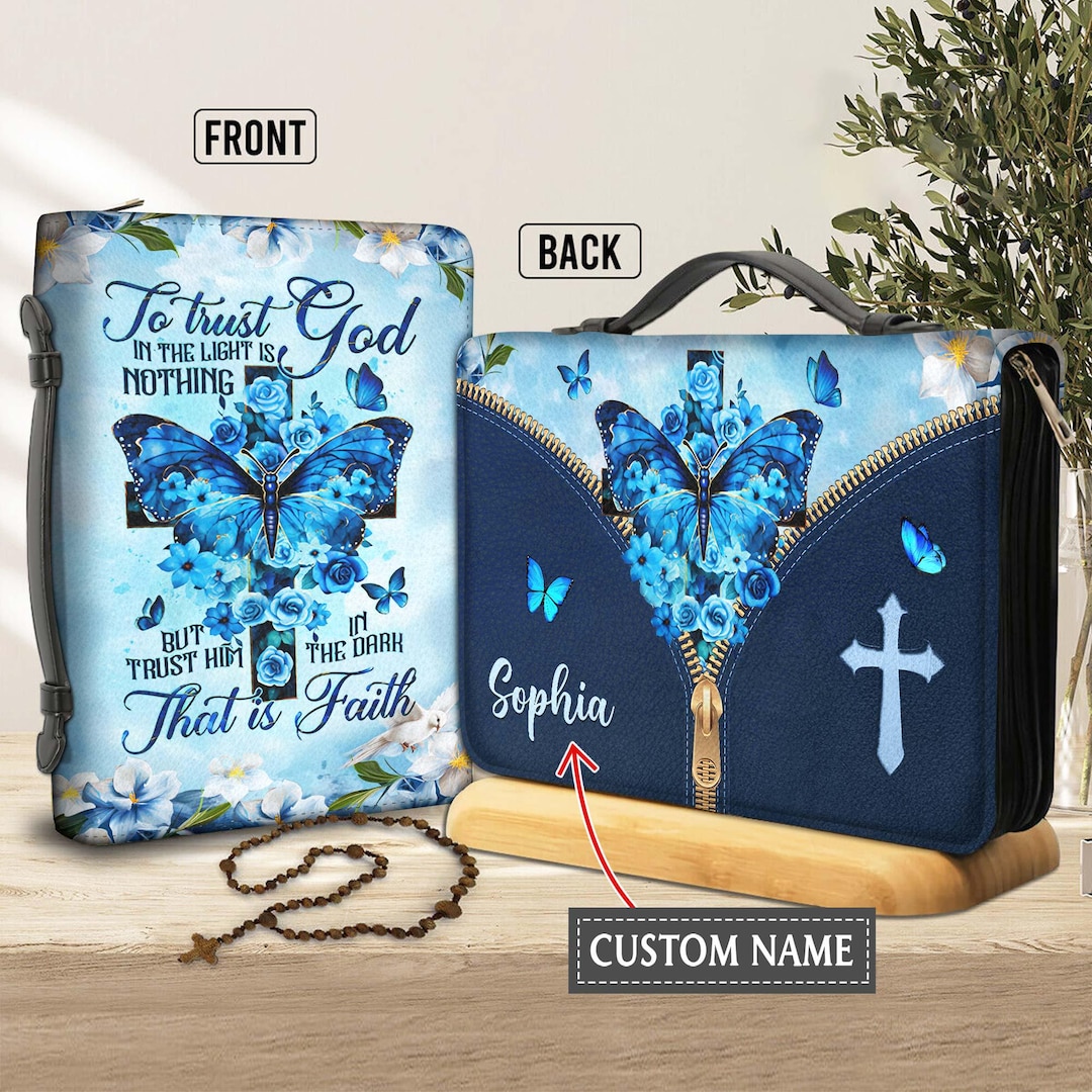 Personalized Christian Bible Cover, Custom Trust Him in the Dark Bible ...
