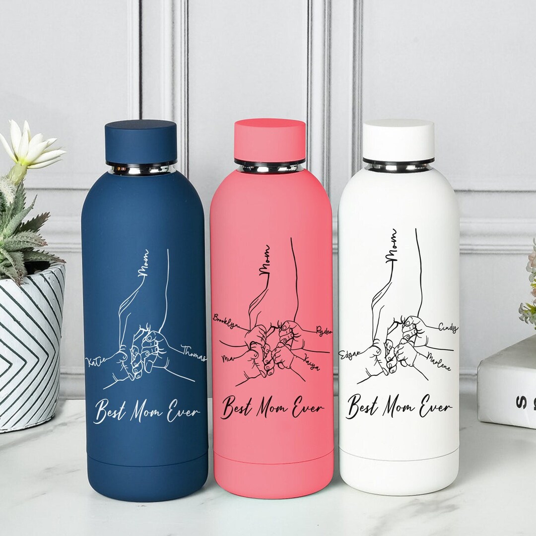 Personalized Mom and Kids Hands 17 Oz Water Bottle With Kids Name ...