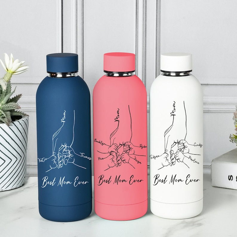 Personalized Mom and Kids Hands 17 Oz Water Bottle With Kids Name ...