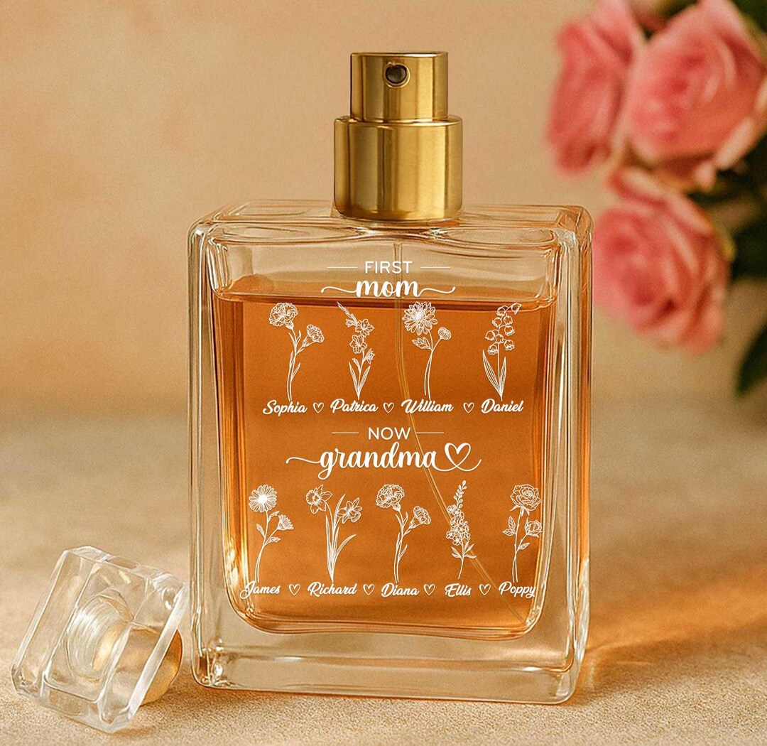 Personalized Birth Month Flower Perfume Bottle for First Mom Now ...
