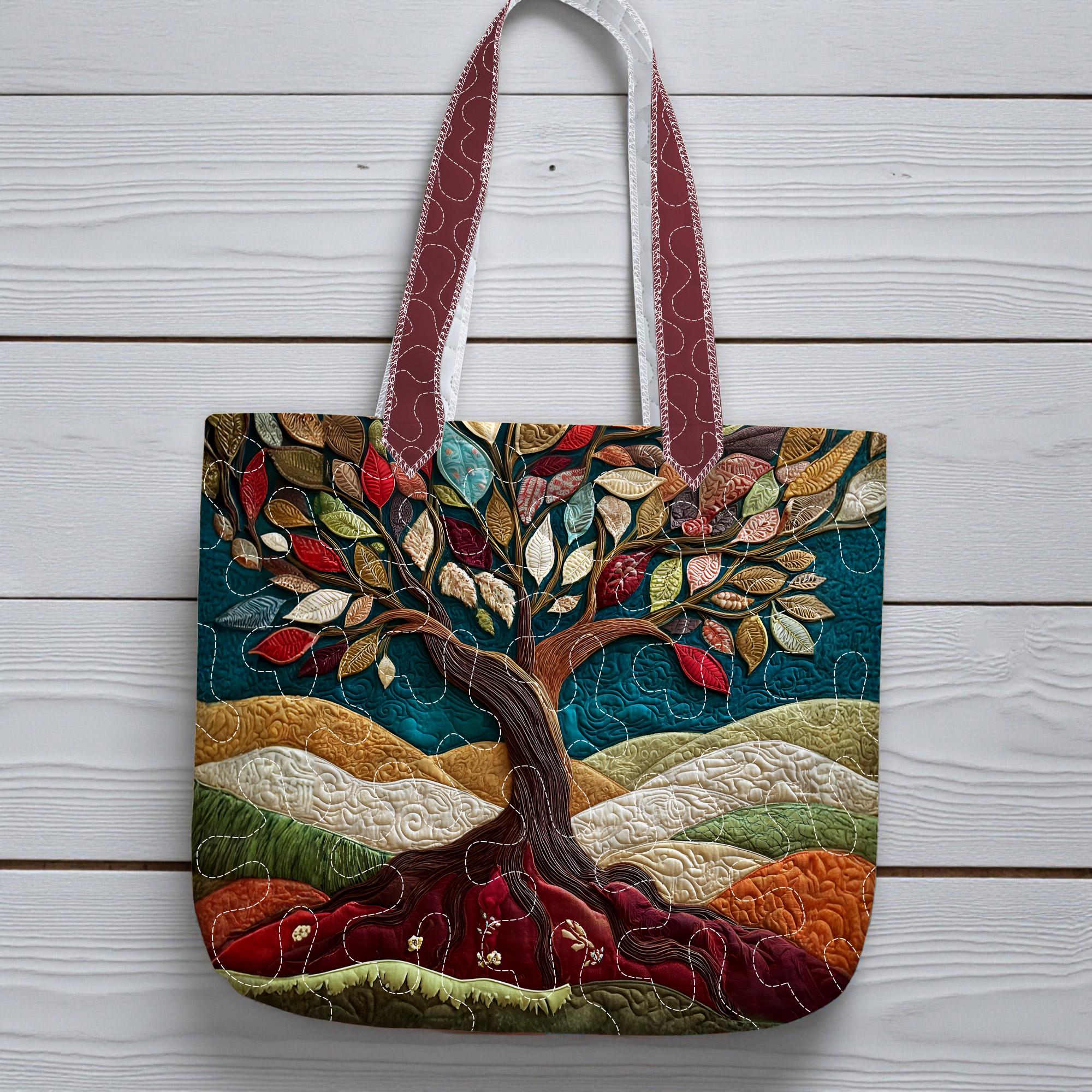 Tree of Life Quilt Tote Bag, Quilted Art Bag With Colorful Leaves ...