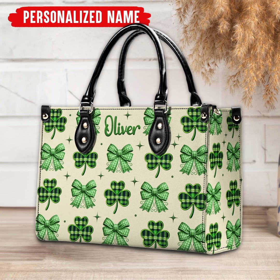 Personalized Embroidery Effect Patrick Leather Bag, St Patrick Leather ...