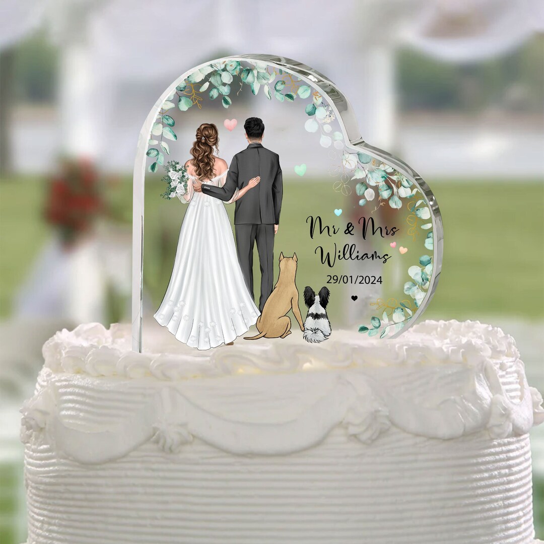 Personalized Bride and Groom With Dogs, Cats Cake Topper, Mr & Mrs ...
