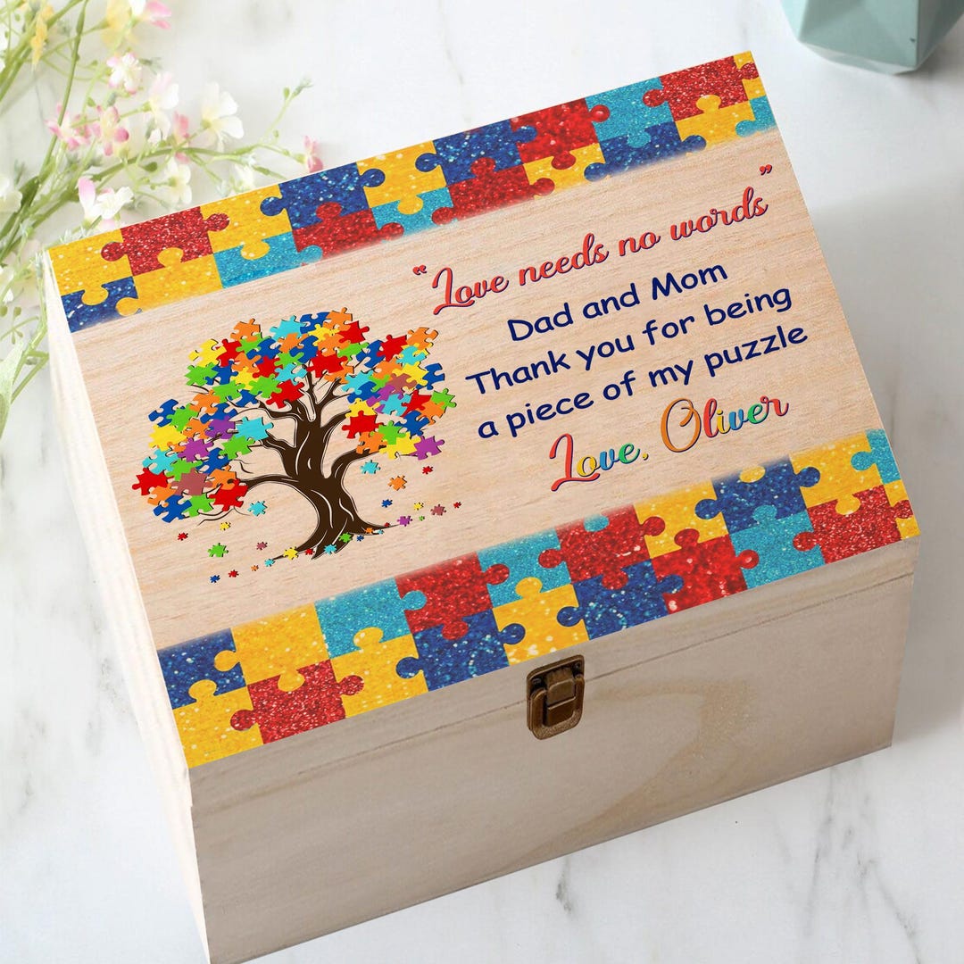 Personalized Family Autism Wood Box, Custom Autism Awareness ...