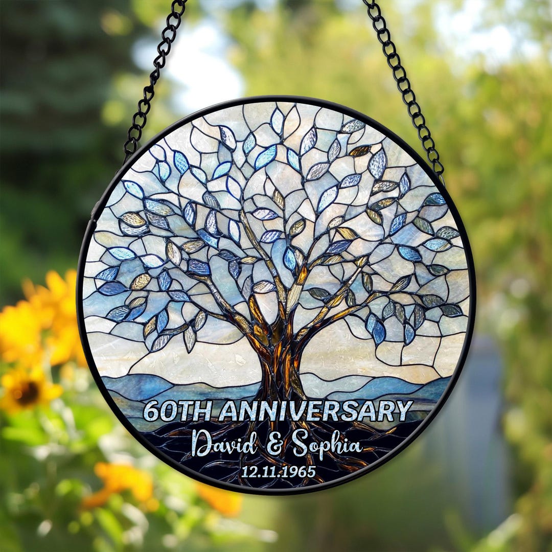 Personalized 60th Wedding Anniversary Window Faux Stained Glass ...