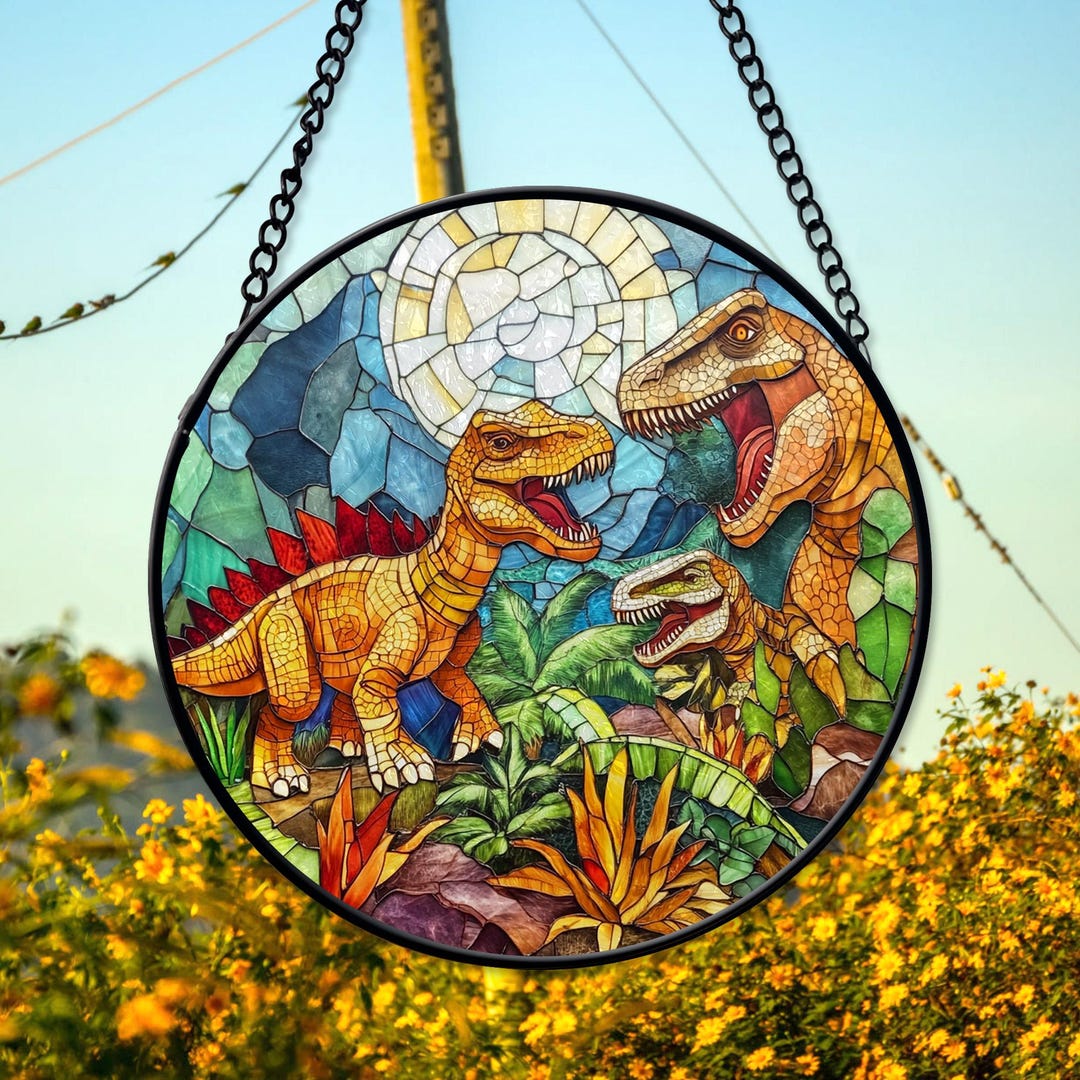Dinosaur Glass Suncatcher, T Rex Window Hanger, Dino Window Hanger ...