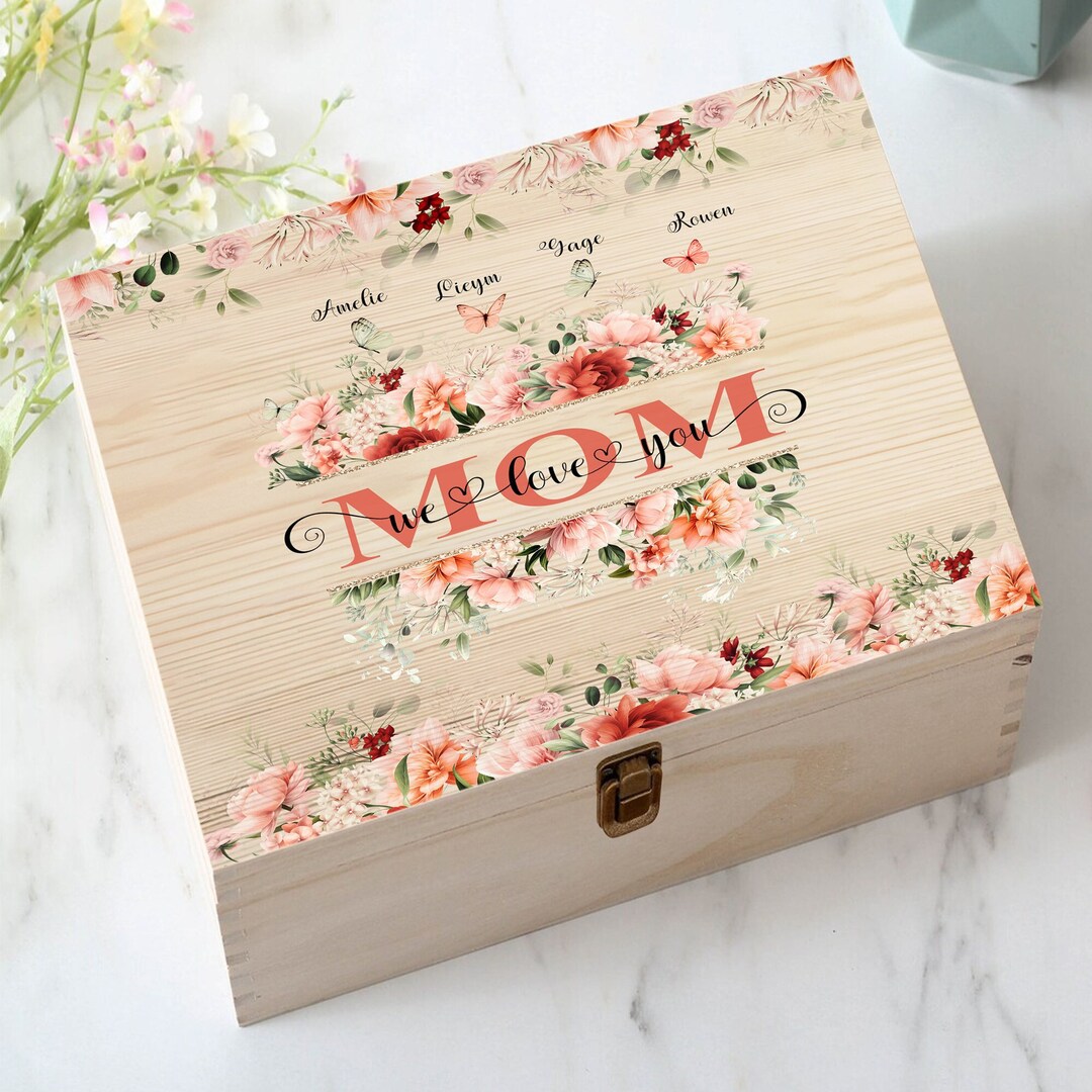 Custom Mom With Kids Names Memory Keepsake Box, Personalized Mothers ...