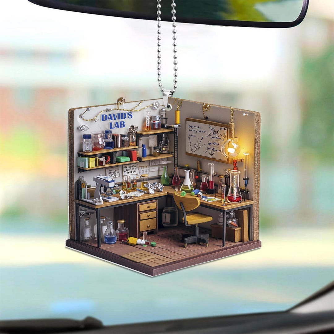 Custom 2D Flat Dreamy Science Lab Car Ornament, Science Car Hanger ...