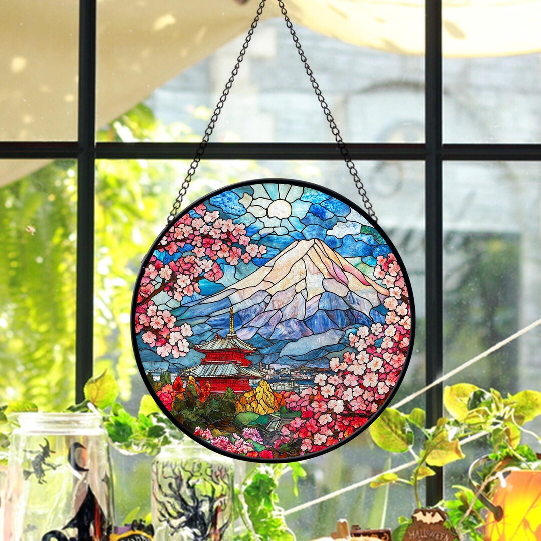 Fuji Mountain Glass Suncatcher, Visit to Japan Keepsake Window Hanger ...