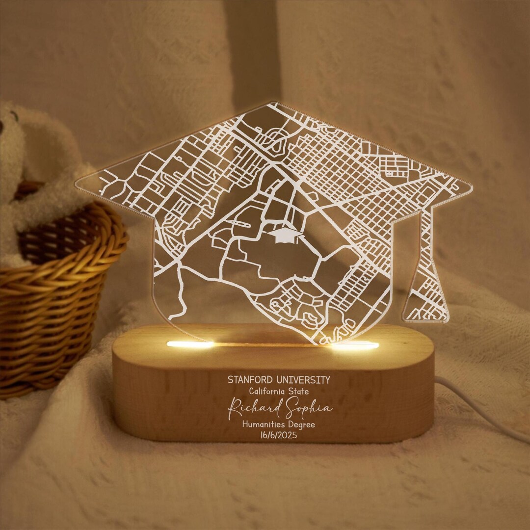 Custom Graduation Cap With Map Night Light, Custom University Map Light ...