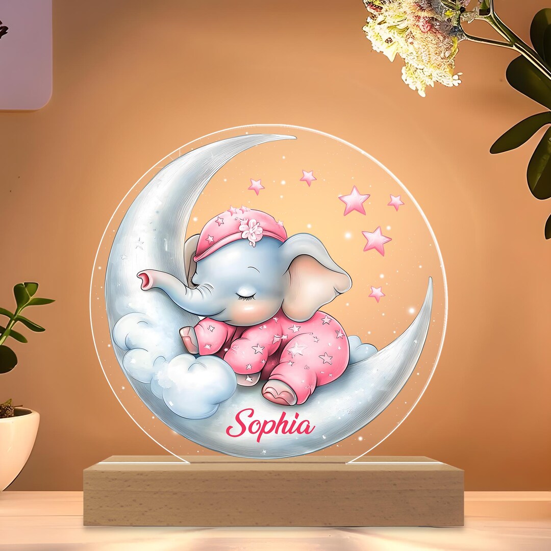 Personalized Elephant Lamp for Kids, Sleeping Night Light for Boys ...
