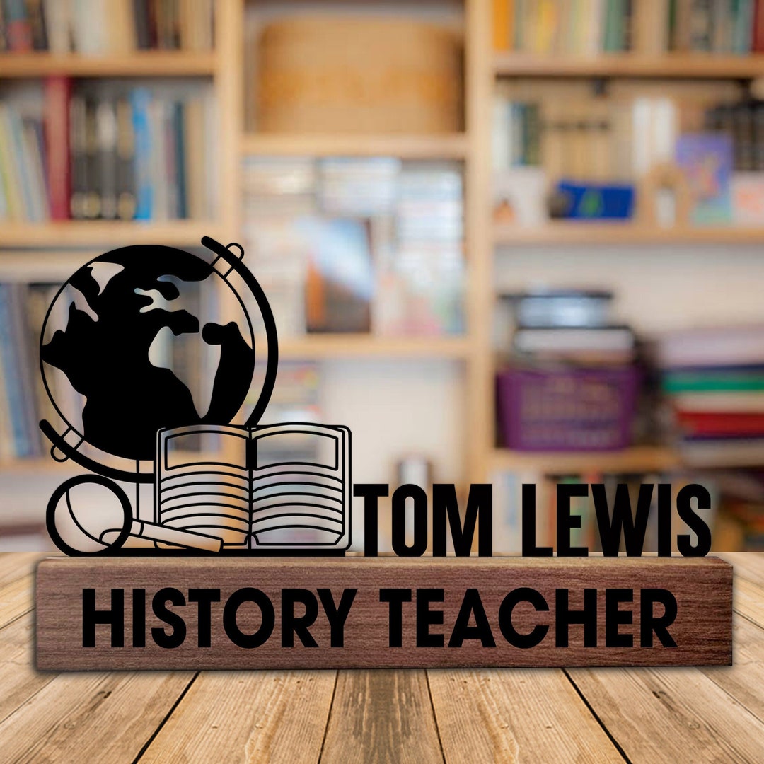 Personalized History Geography Teacher Desk Plate Metal With Wooden ...