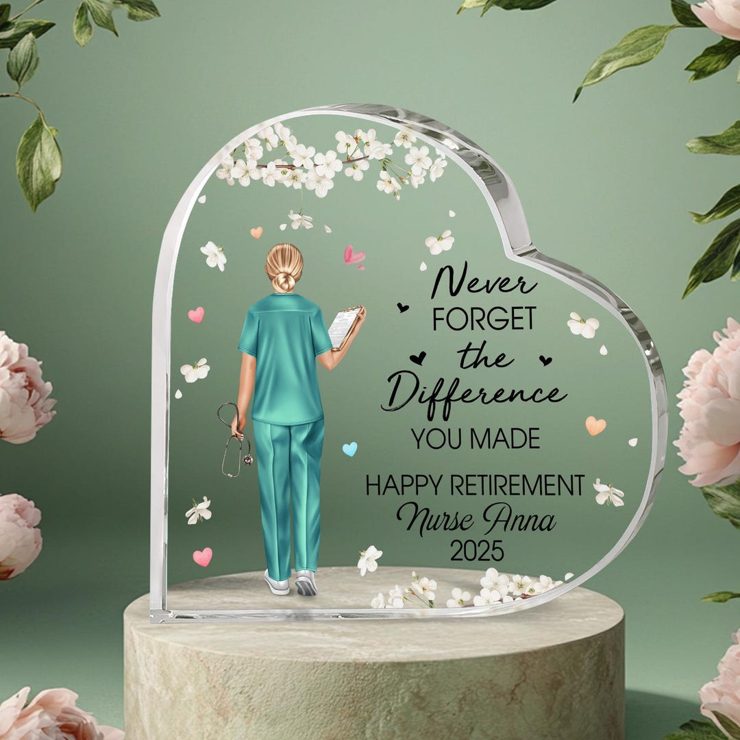 Personalized Retired Nurse Heart Acrylic Plaque, Nurse Retirement Decor ...