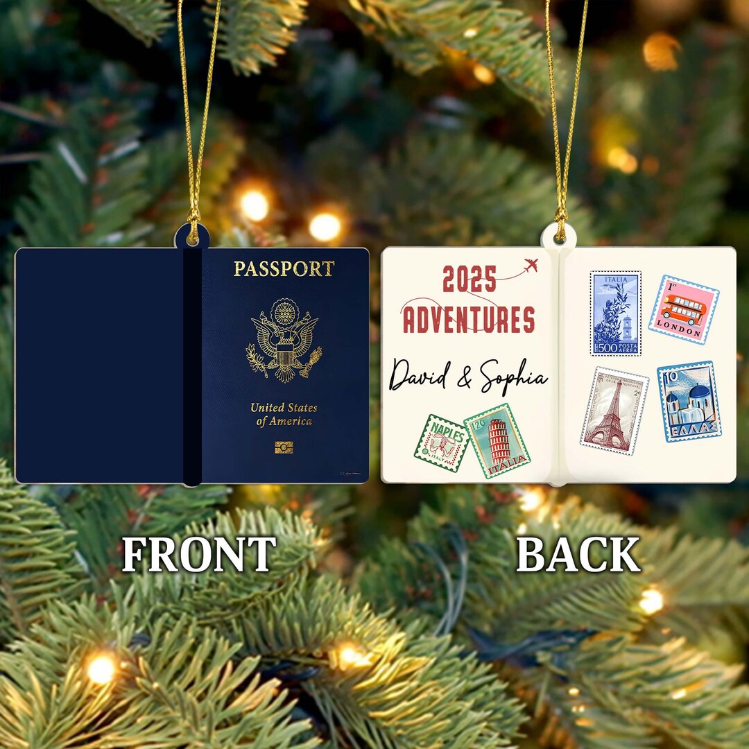 Custom 2D Flat Travel Acrylic Ornament, Passport Christmas Decor ...