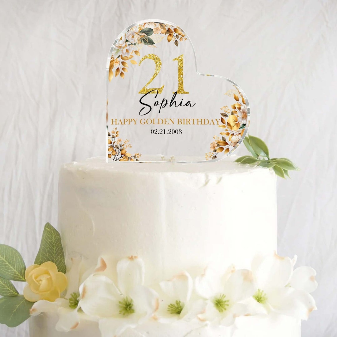 Personalized Golden Birthday Cake Topper, Birthday Anniversary Gifts ...