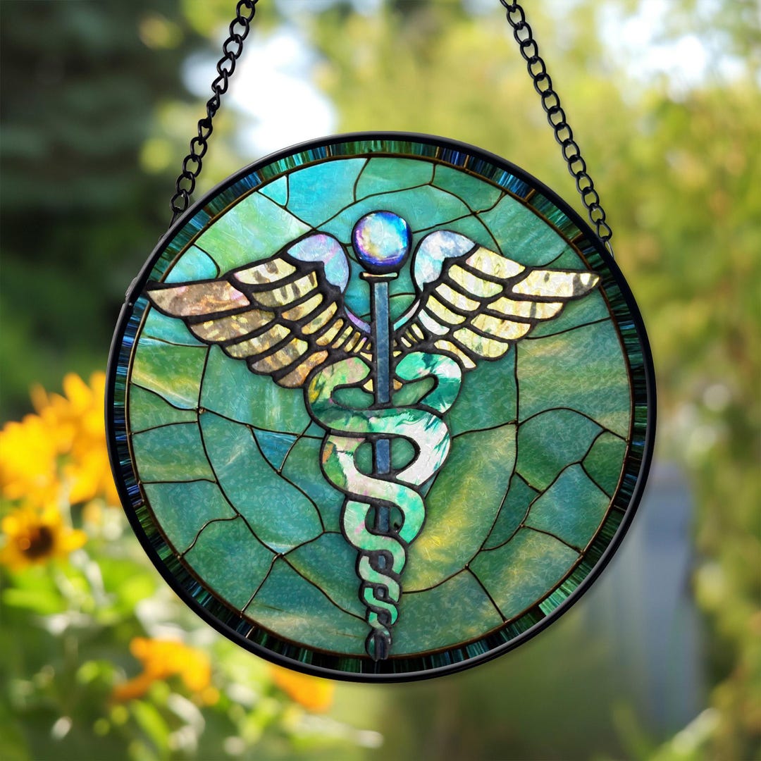 Caduceus Faux Stained Glass Suncatcher, Doctor Gifts, Nurse Suncatcher ...