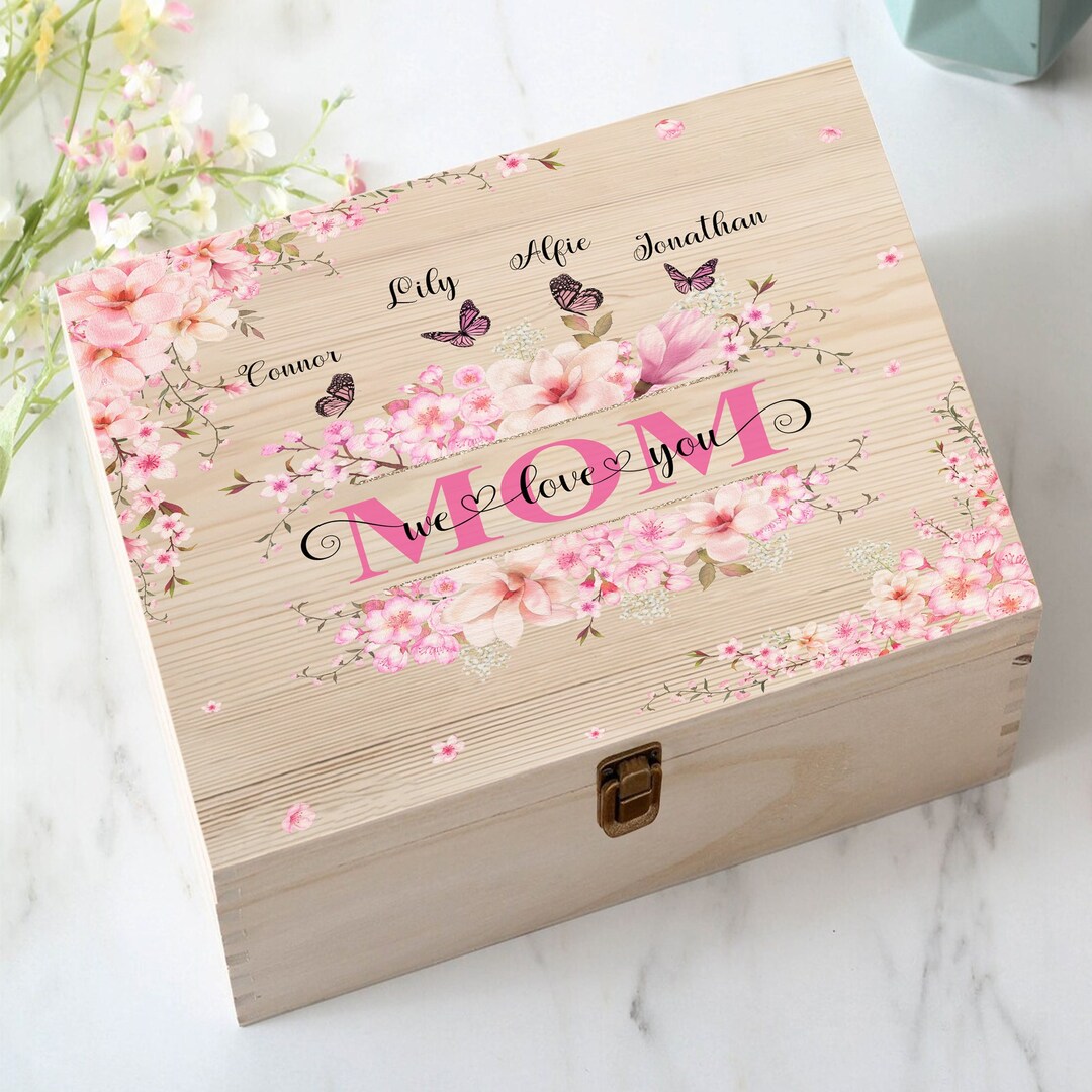 Custom Mom With Kids Names Memory Keepsake Box, Personalized Mothers ...