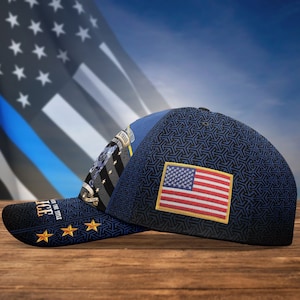 Thin Blue Line Police Officer US Flag Cap, Police All Over Printed Cap ...
