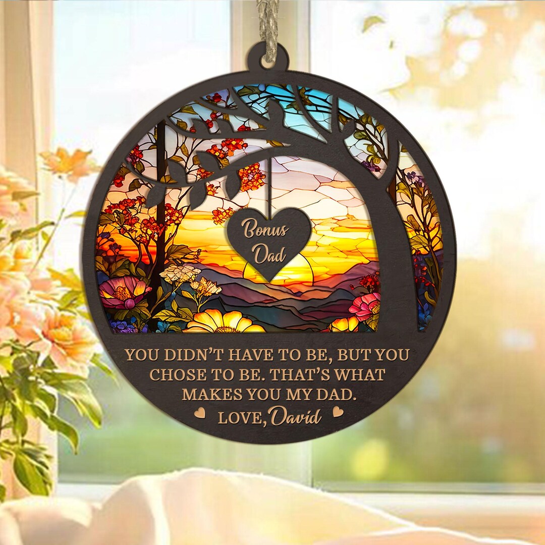 Personalized Bonus Dad Suncatcher, Custom Bonus Dad Window Hanging ...