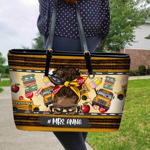 Personalized School Bus Driver Leather Tote Bag, Bus Driver Bag, Back ...