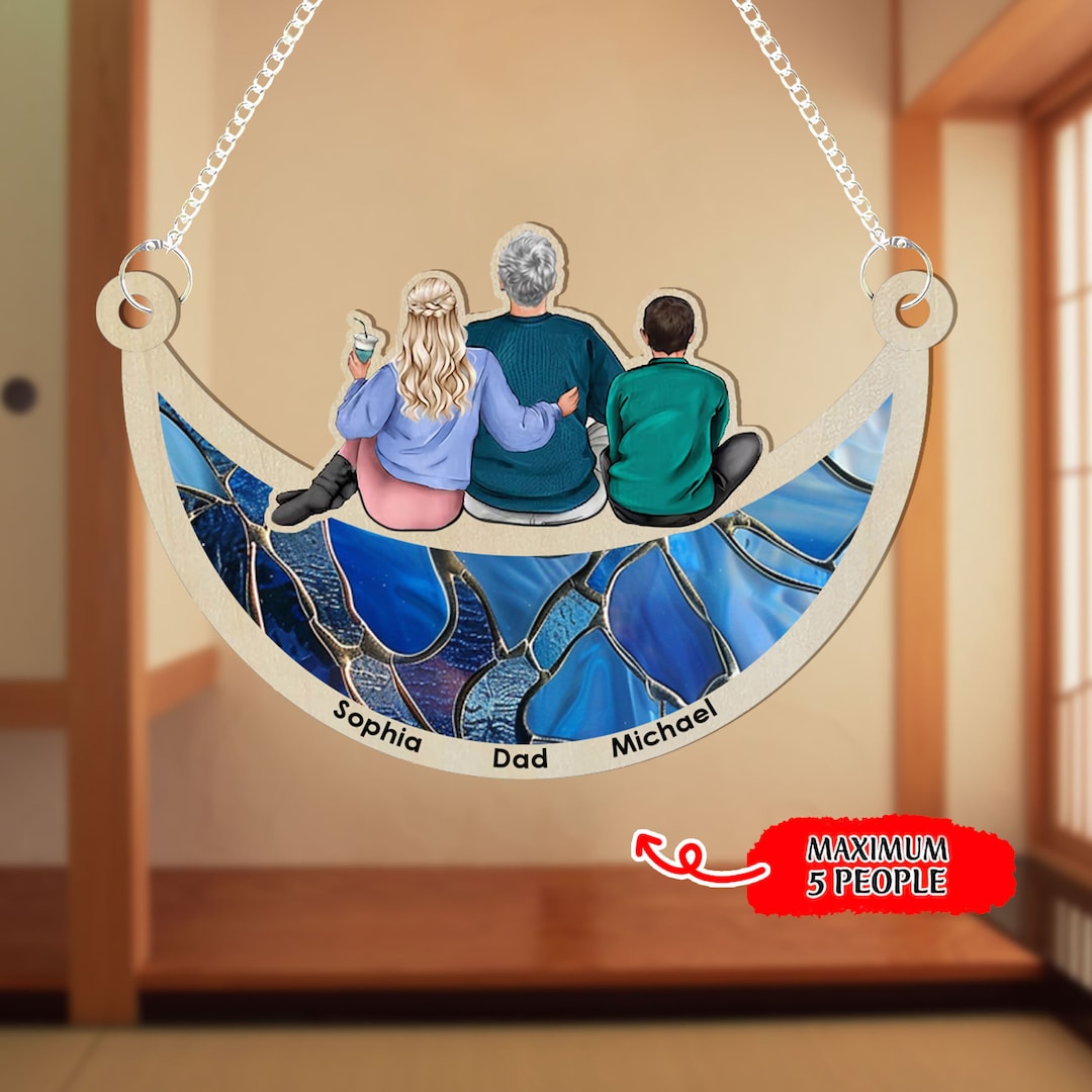 Custom Children Sitting on the Moon Window Hanging Ornament ...