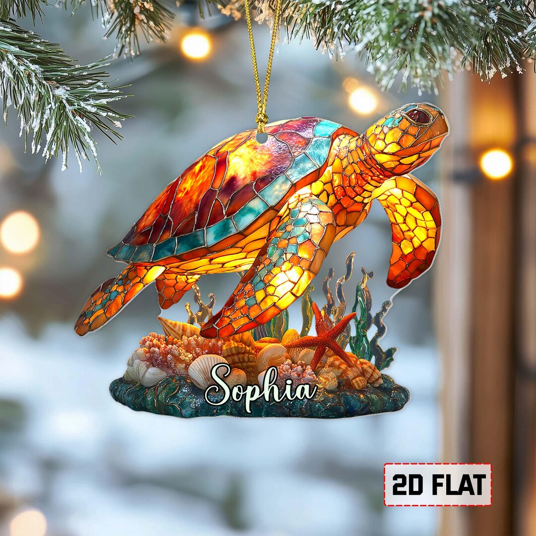 2D Flat Custom Turtle Acrylic Ornament, Turtle Christmas Tree Decor ...