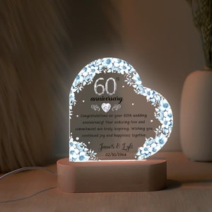 60th Anniversary Wooden Base Lamp, Diamond Wedding Gifts, 60th ...