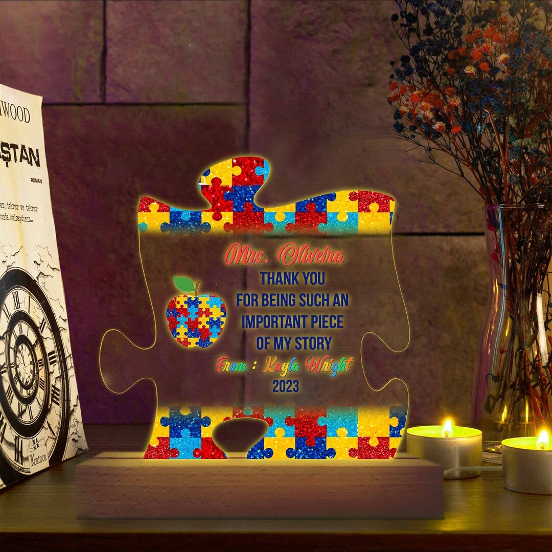 Personalized Autism Puzzle Piece 3D Multicolor Led Light Wooden Base ...