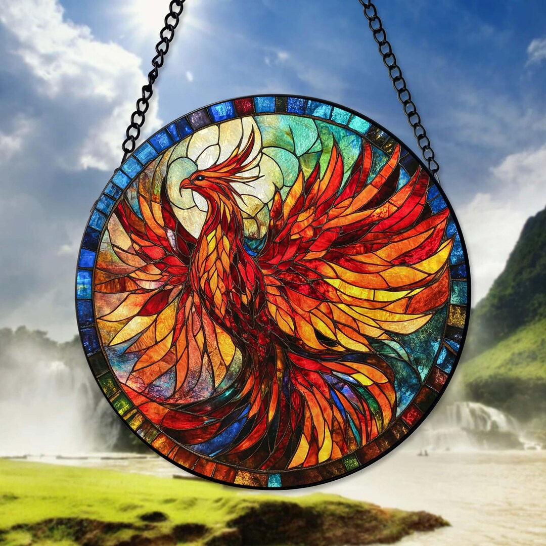 Phoenix Faux Glass Suncatcher, Phoenix Window Hanger, Phoenix Window ...