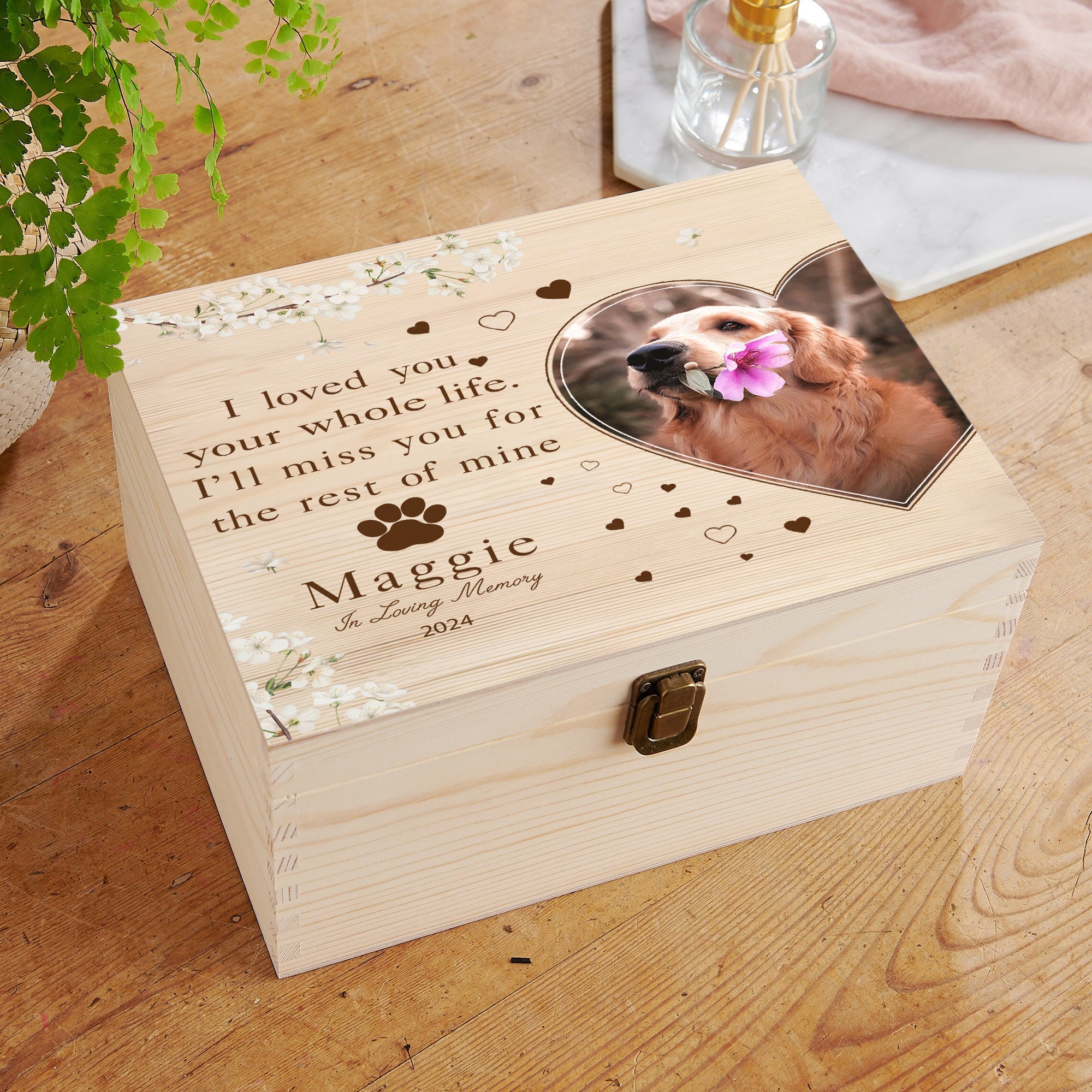 Custom Photo Pet Memorial Memory Keepsake Box, Wood Memory Box ...
