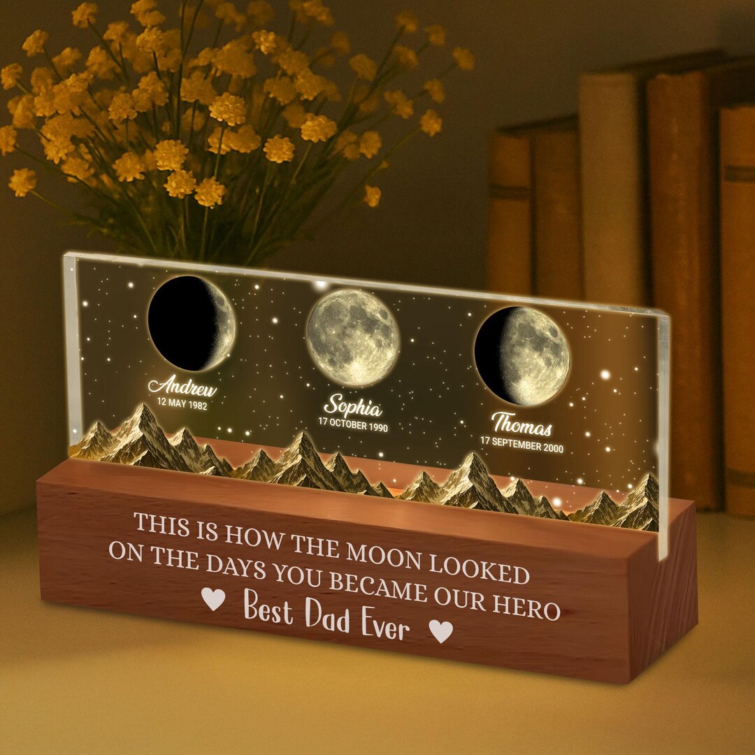 Personalized Moon Phase Father's Day Night Light, Custom Moon Phase ...