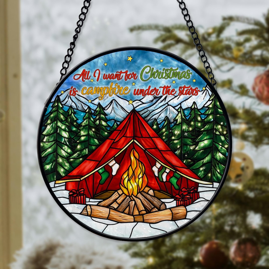 Campfire Suncatcher, Camping Art Window Hanger, Campfire Under the ...