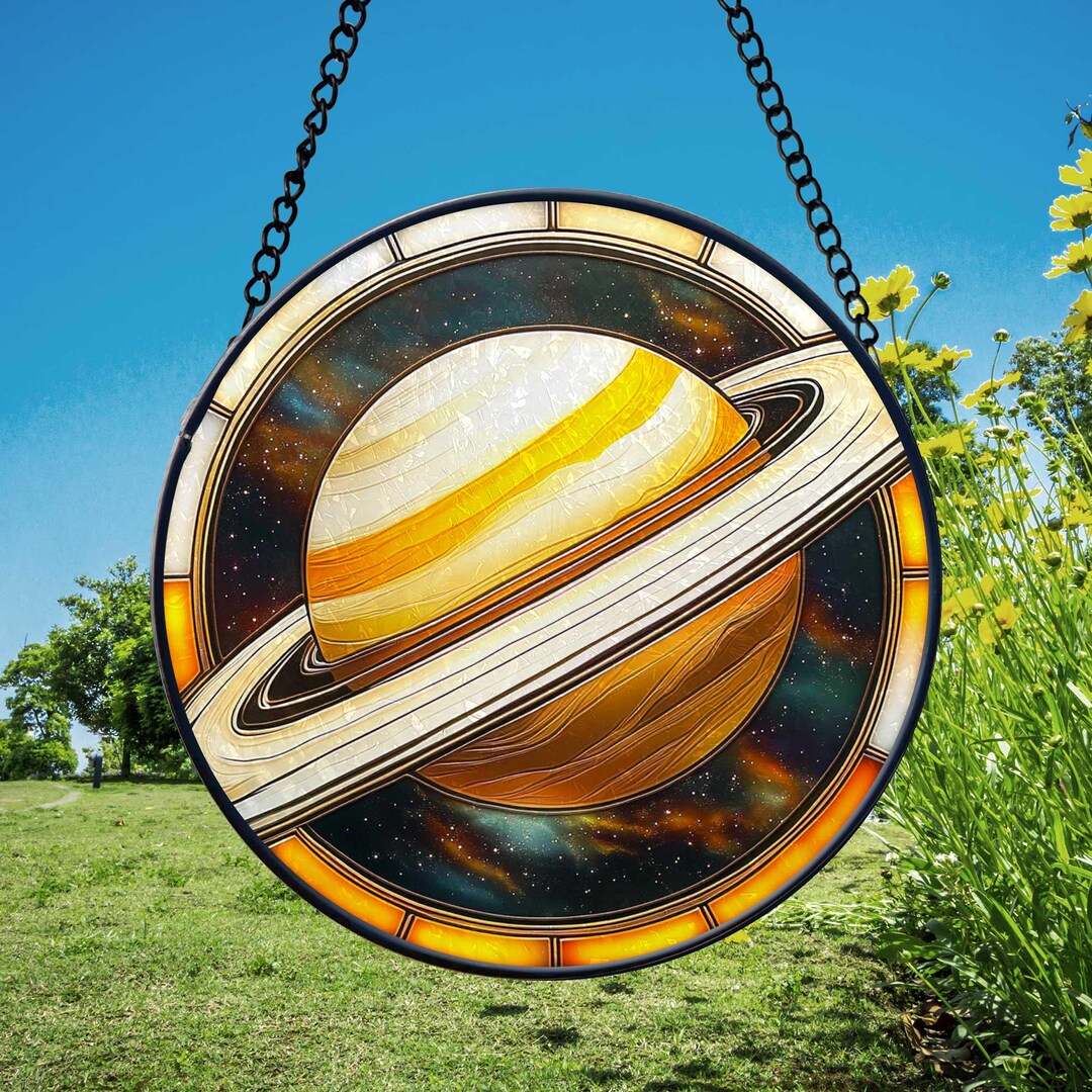 Saturn Planet Stained Glass Suncatcher, Solar System Art, Planetary ...