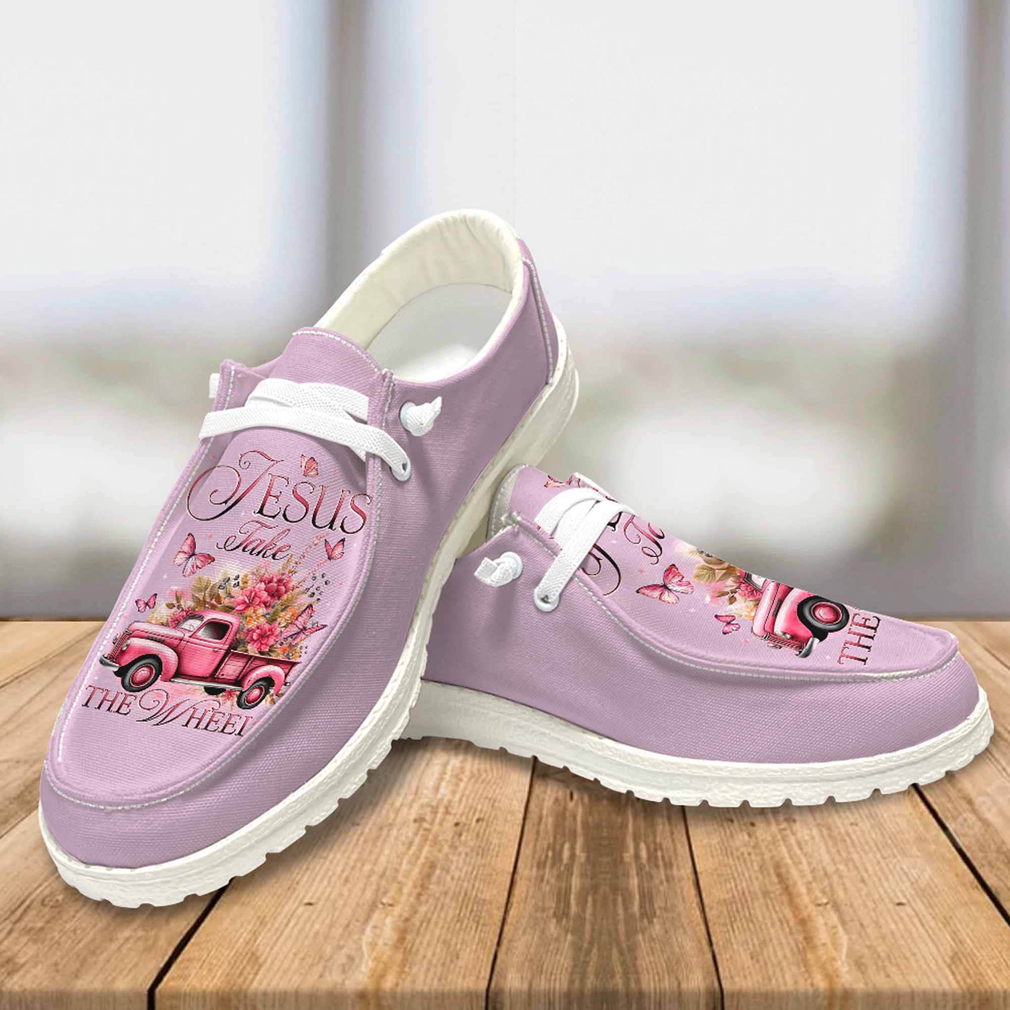 Jesus Take the Wheel Womens Dude Shoes, Jesus and Cross Butterfly Shoes ...