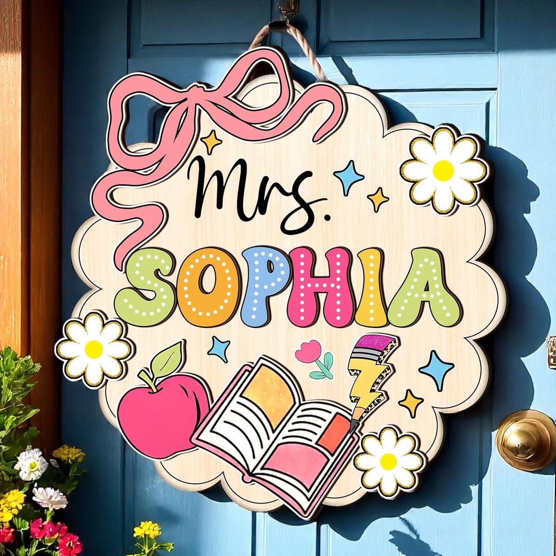 Custom Name Teacher Door Sign, Personalized Classroom Door Hanger ...