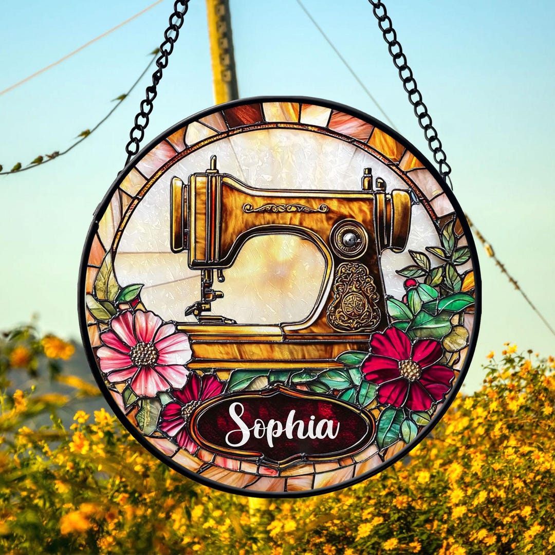 Custom Faux Stained Glass Sewing Machine Suncatcher, Sewing Room Decor ...