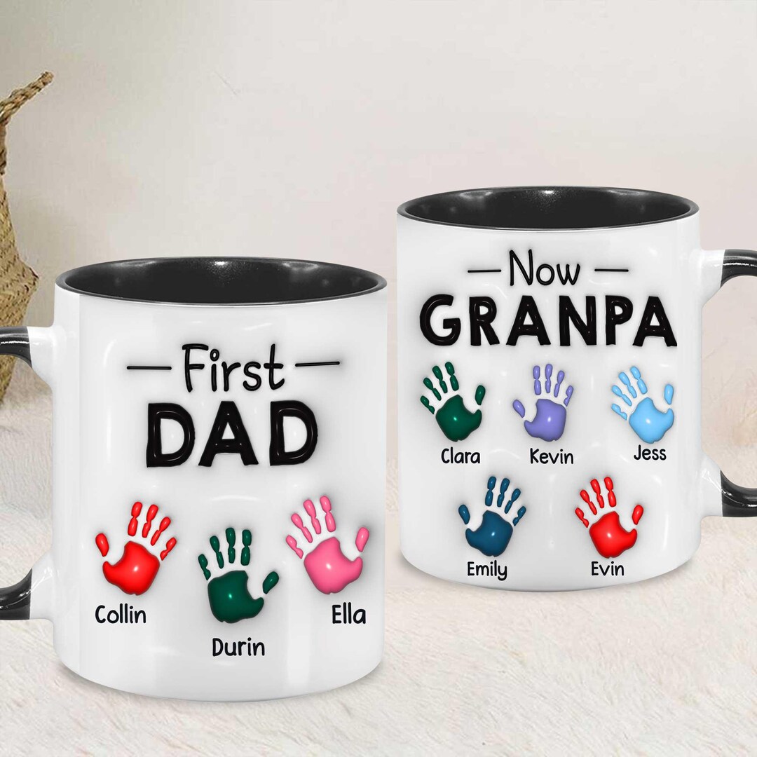 Custom Faux 3D Handprint Mug for Grandpa, Personalized Cup From Kids ...