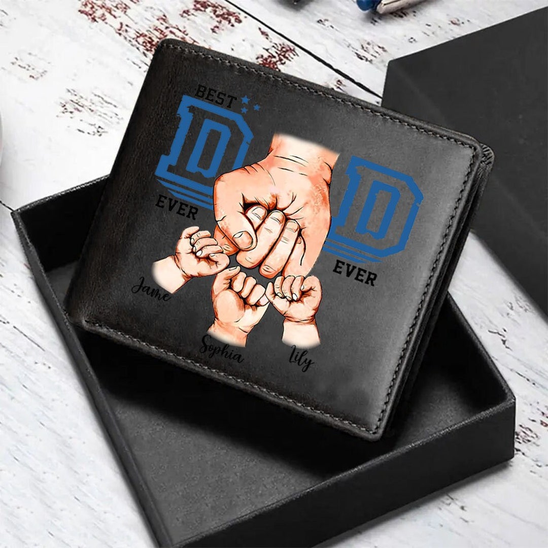 Personalized Fist Bump Dad Kids Pet Leather Wallet, Father's Day Gift ...