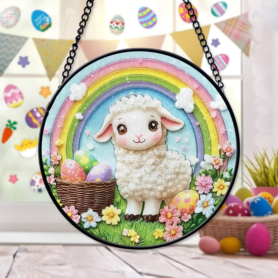 Easter Lamp Rainbow and Colorful Eggs Suncatcher, Easter Lamp and Eggs ...