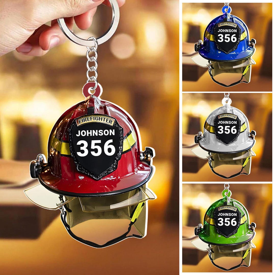 Personalized Firefighter Helmet Keychain, Firefighter Keychain ...