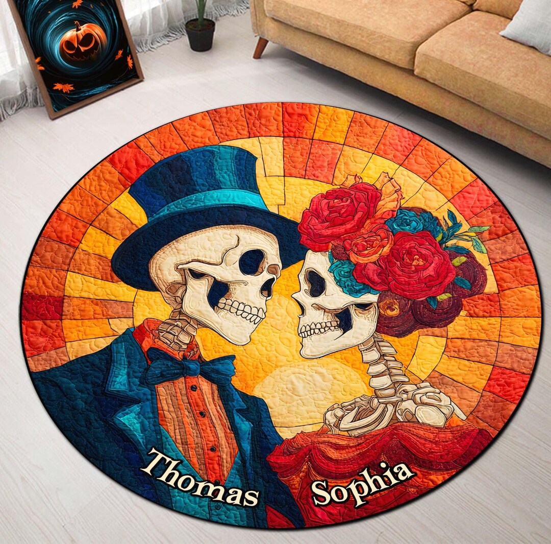 Dia De Los Muertos Skeleton Lovers Couple Printed Faux Quilted Rug ...