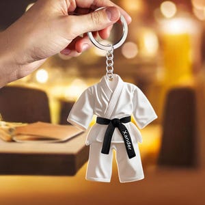 Personalized 2D Flat Karate Keychain, Karate Black Belt Keychain, Gift ...